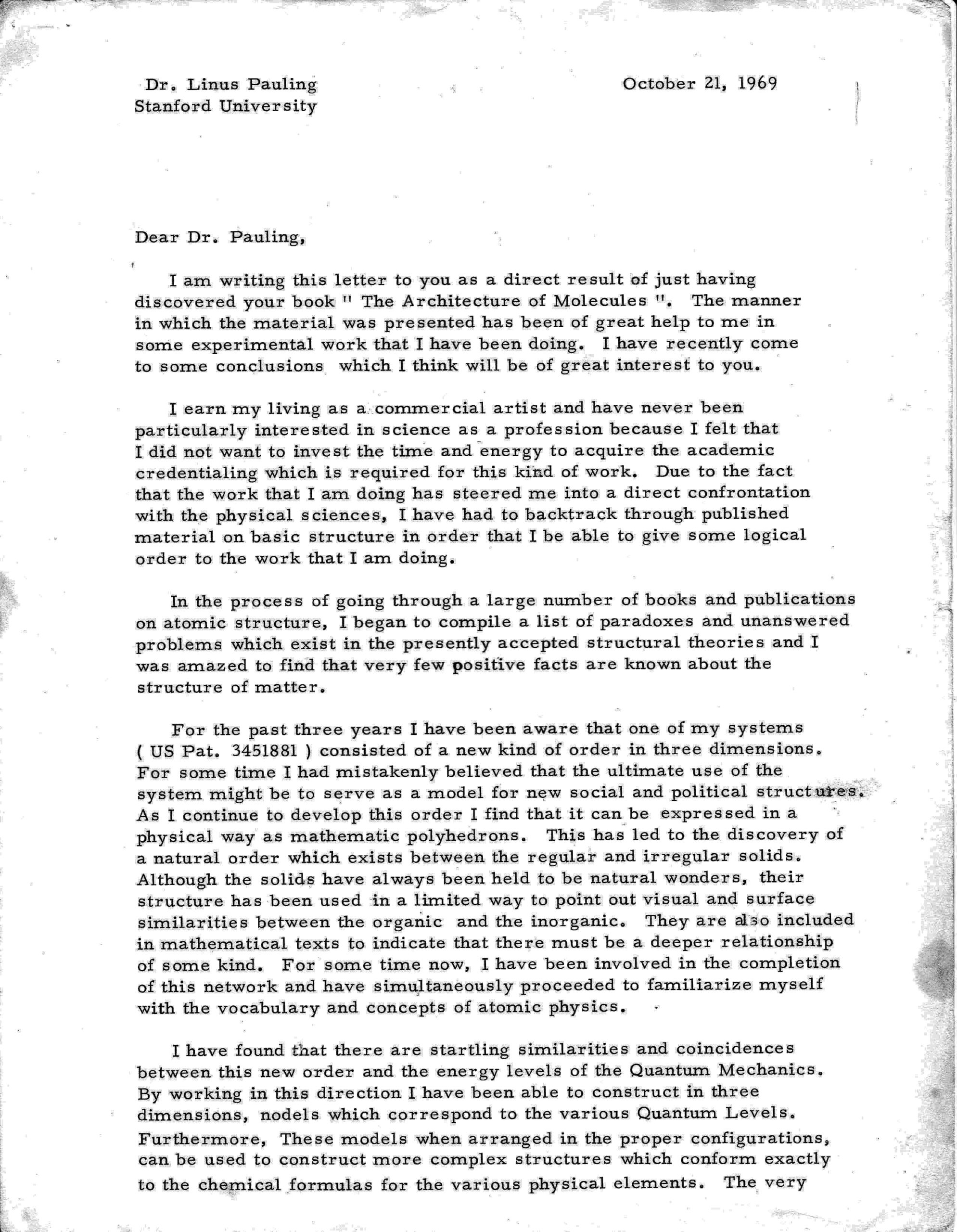 To Linus Pauling – Benjamin Gurule